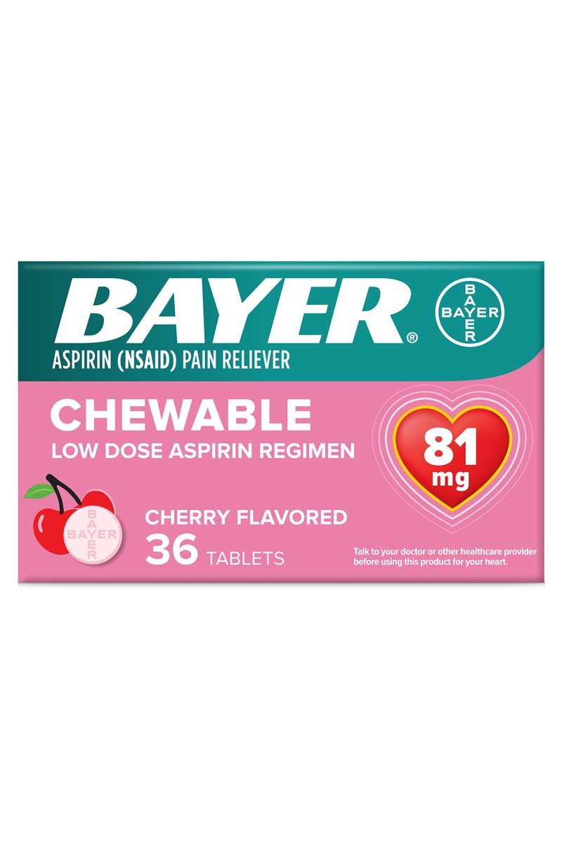 Bayer Aspirin Chewable Cherry Flavored 81 mg 36 tabletas - Almacén Madeira